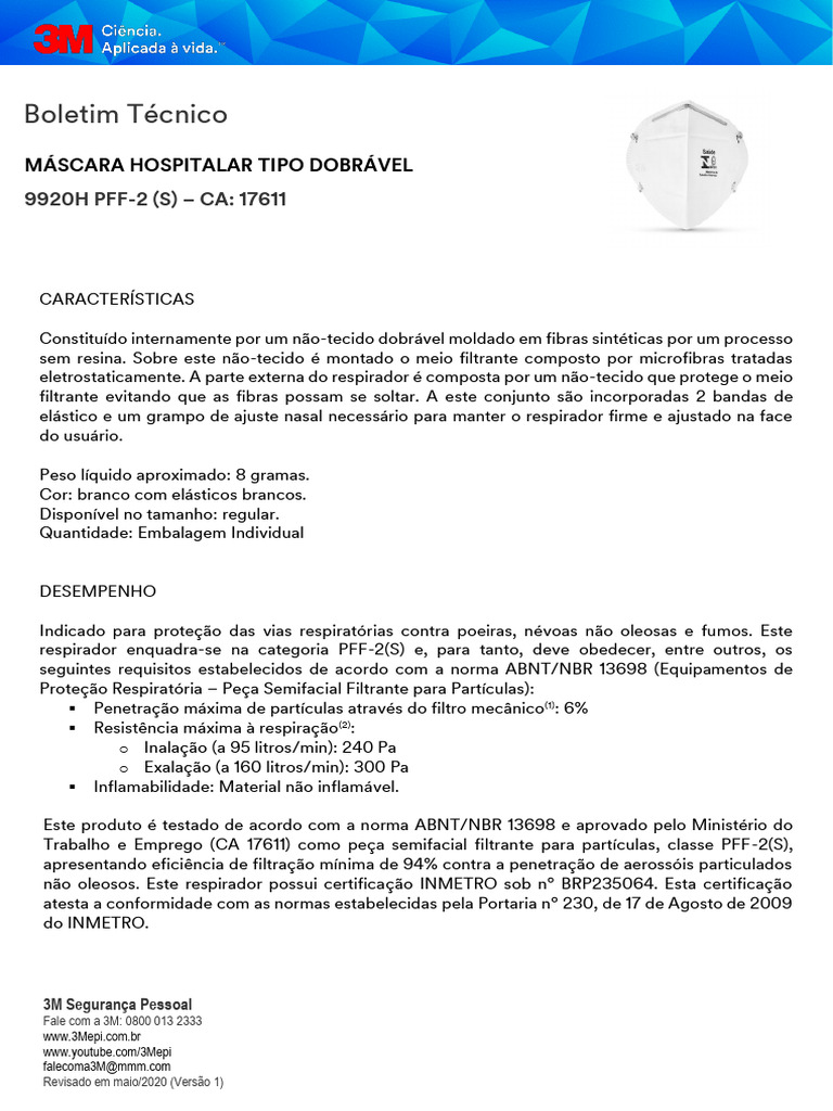 Máscara Hospitalar 3M 9920H - 2020 | PDF | Infecção | Mycobacterium ...