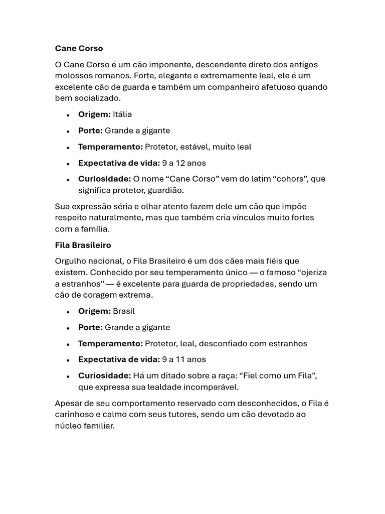 Cane Corso e Fila Brasileiro: Raças Leais | PDF