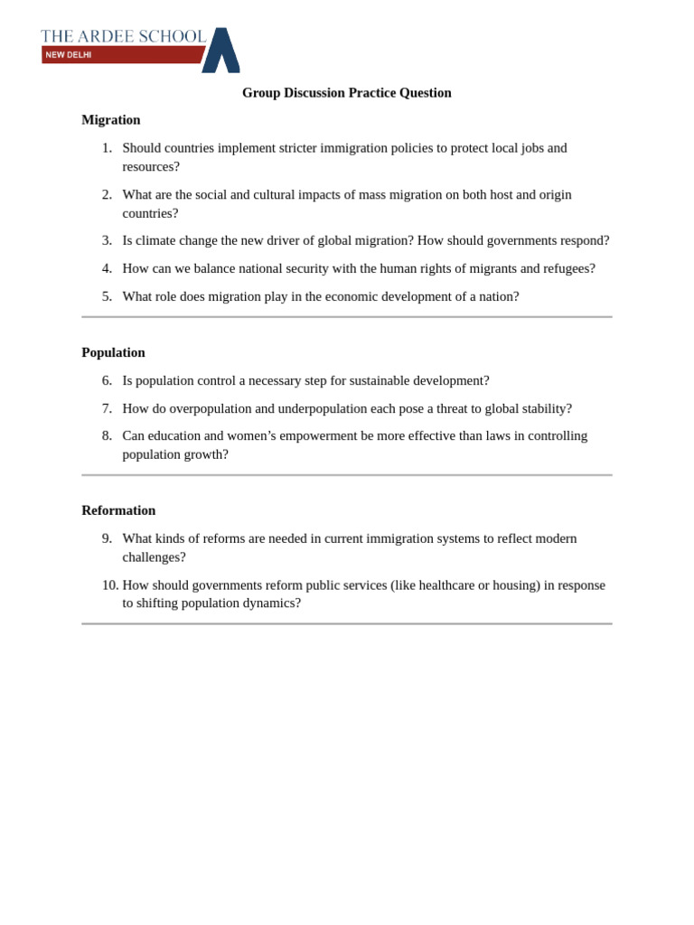 Group Discussion Practice Question Year 7 | PDF