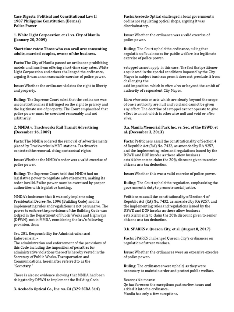 Case Digests - Police Power | PDF | Eminent Domain | Police Power ...
