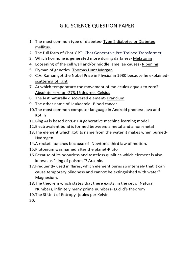G.K. Science Paper | PDF