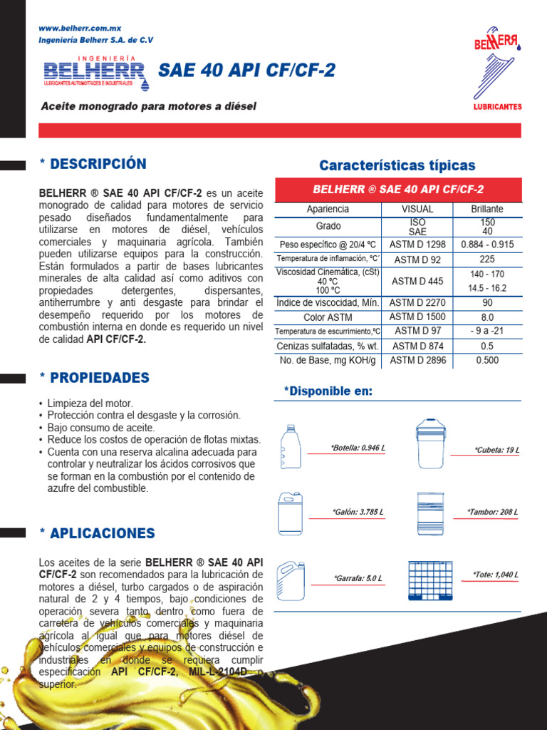 Aceite Hidraulico-SAE 40 API CF-4 | PDF | Lubricante | Motor diesel