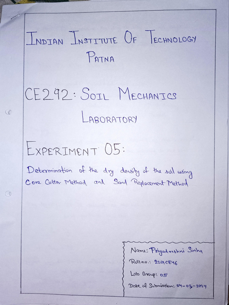 Core Cutter Method and Sand Replacement Method | PDF