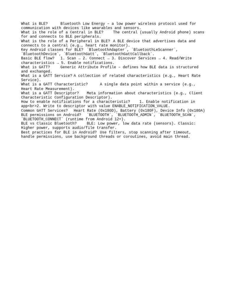 BLE GATT Android Interview Flashcards | PDF