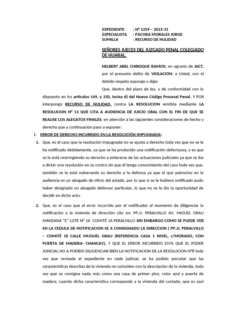 NULIDAD | PDF | Apelación | Ley procesal