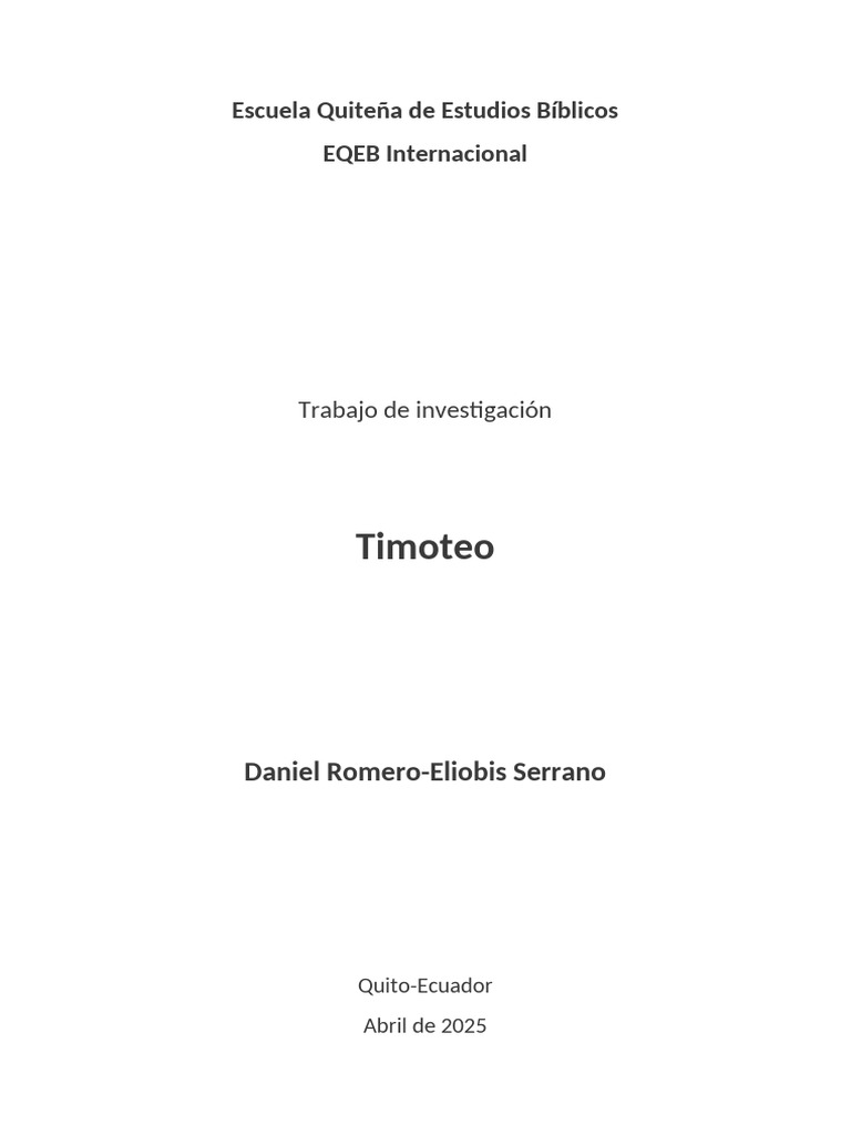 Timoteo: Pastor y Líder en la Fe | PDF | Pablo el apóstol | Biblia