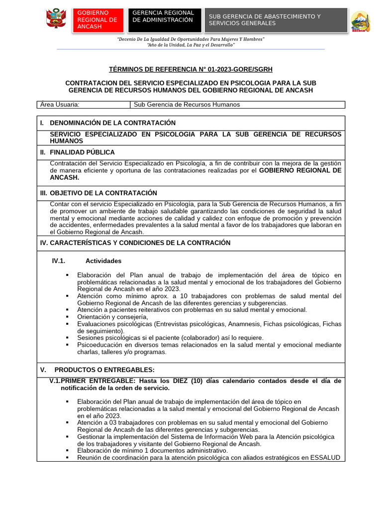 MODELO DE TDR - FEBRERO- PSICOLOGIA | PDF | Psicoterapia | Sicología