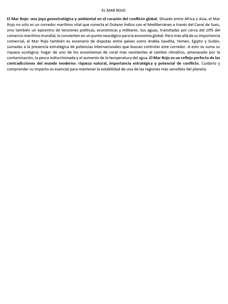 Mar Rojo: Conflictos y Ecología Vital | PDF