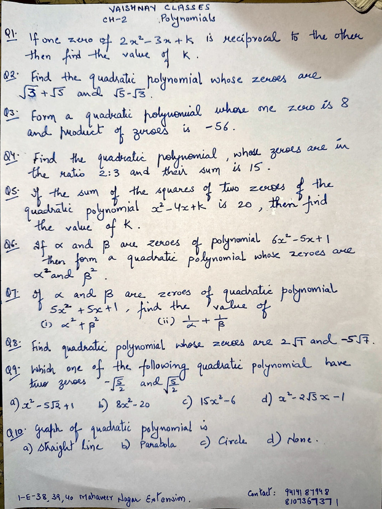 Ch-2 Polynomials | PDF