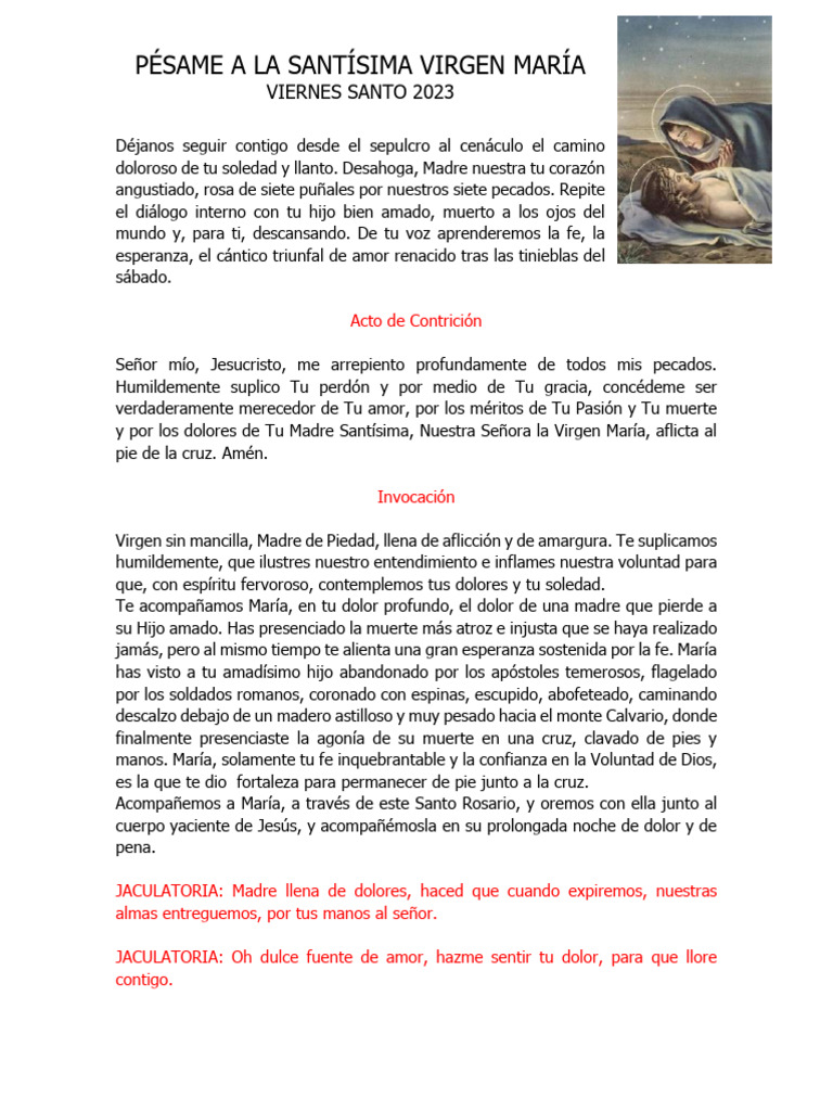 Pésame a la Virgen María: Viernes Santo | PDF | María, madre de Jesús ...