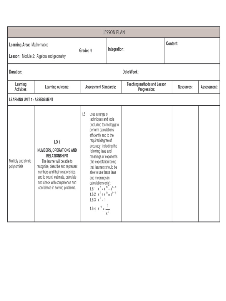 LESSON PLAN - Maths Gr9 m2 | PDF | Shape | Geometry