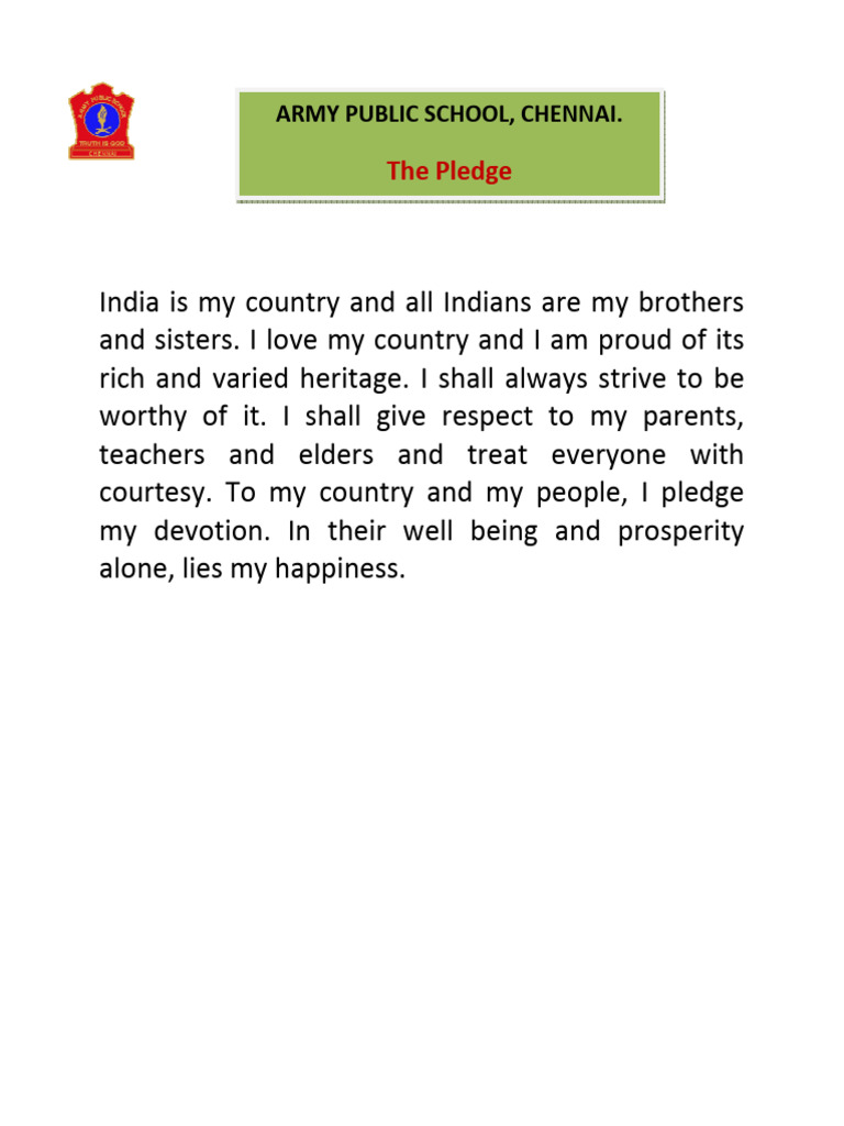 The Pledge: Army Public School, Chennai | PDF