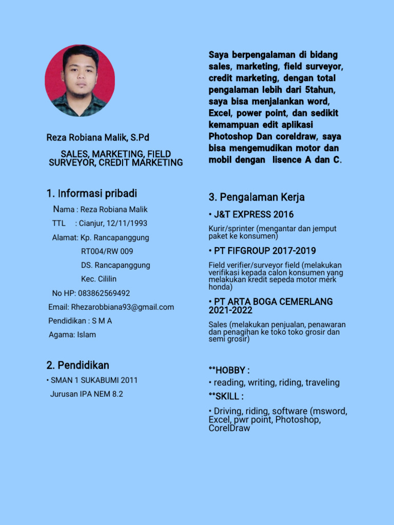 CV Reza Robiana Sma 2 | PDF