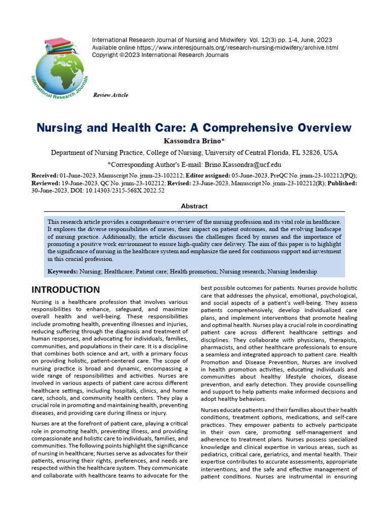 Nursing's Role in Healthcare Overview | PDF | Health Care | Nursing