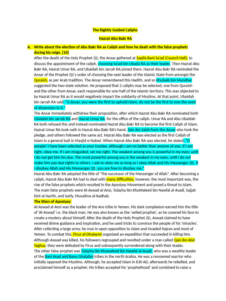 The Rightly Guided Caliphs | PDF | Muhammad | Umar