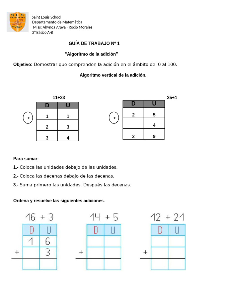 Guia de Adiciones y Sustracciones 2do Basico | PDF | Sustracción ...