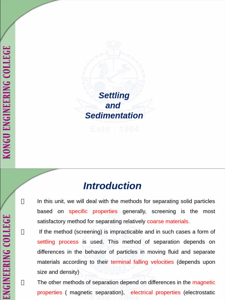 Settling and Sedimentation | PDF | Applied And Interdisciplinary Physics | Chemical Engineering
