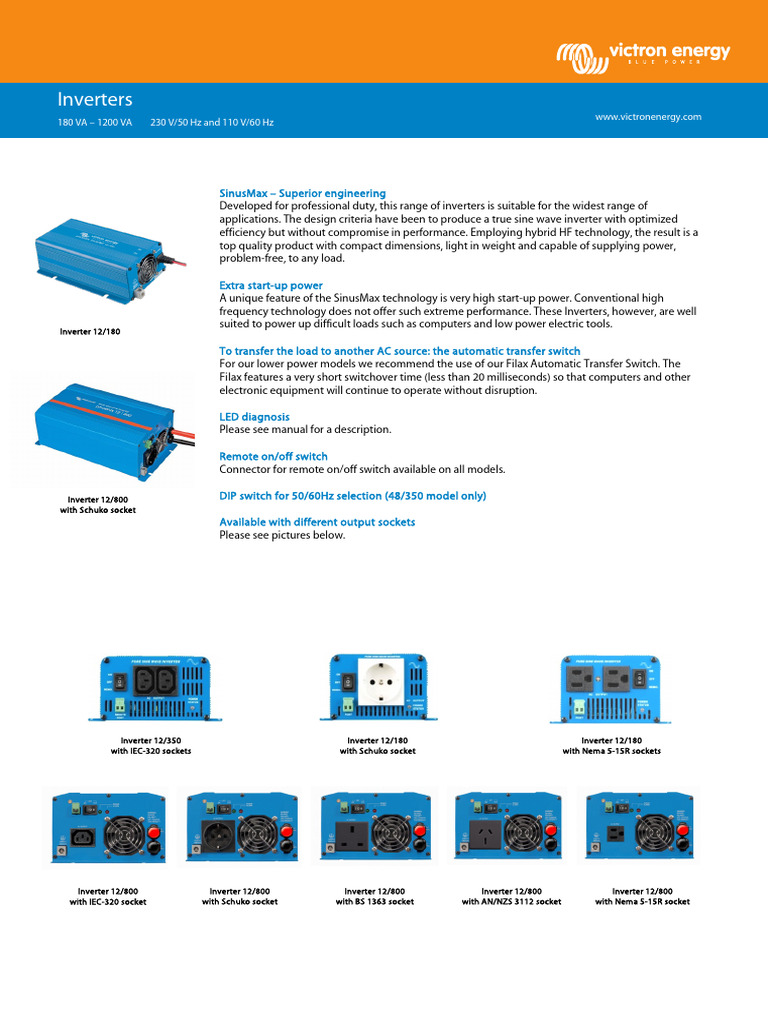 Datasheet Inverter 180VA 1200VA en | PDF | Power Inverter | Ac Power ...