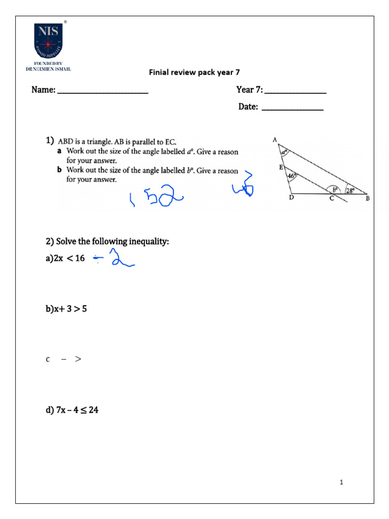 Year 7 Math Problem Set | PDF