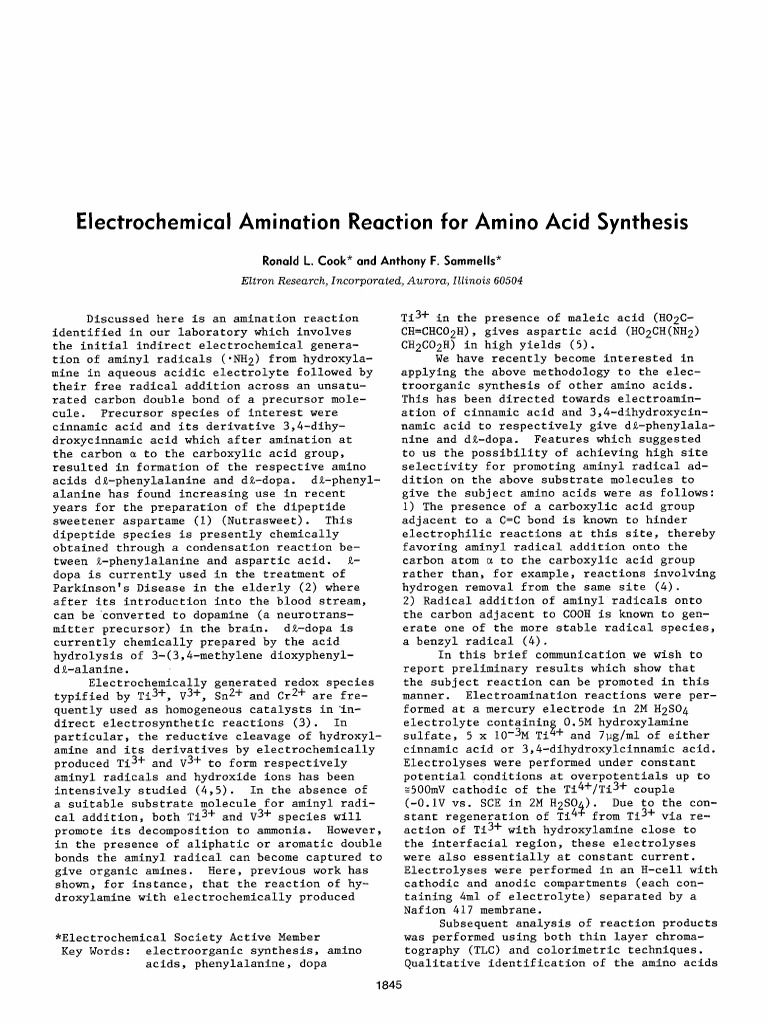 Electrochemical Amination Reaction for Amino Acid Synthesis | PDF ...
