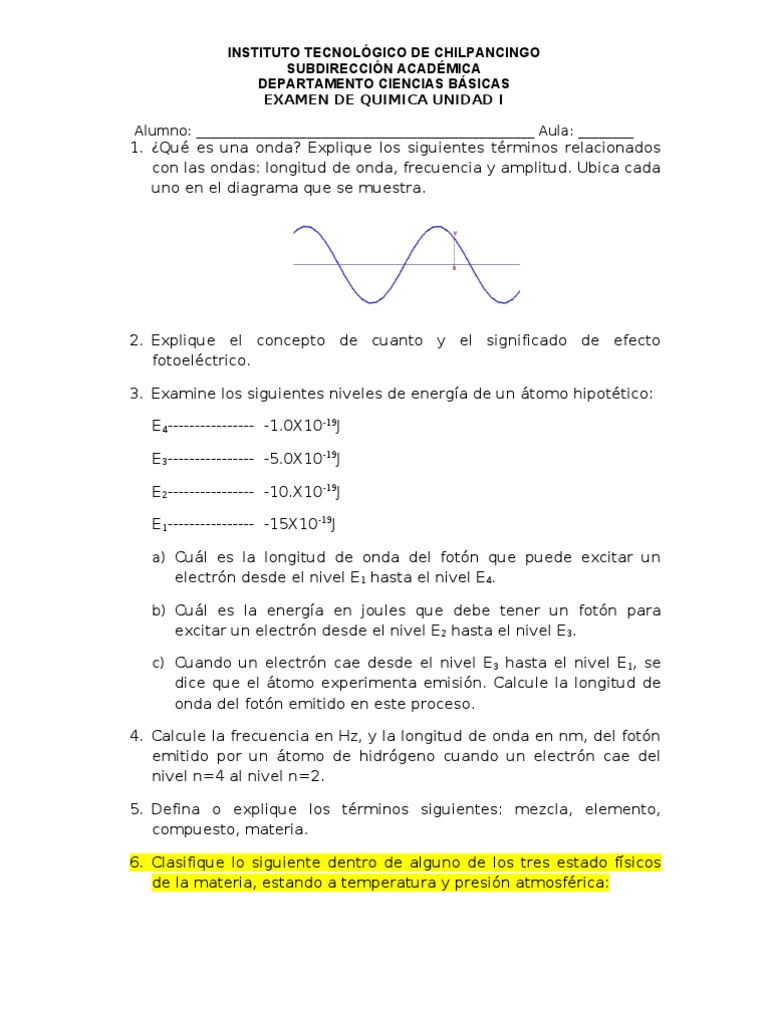 Examen Tec Unidad 1 | PDF | Fotón | Ligero