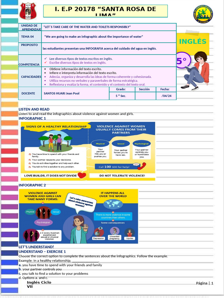 5° Ingl - Ficha 04 Unidad 01 | PDF | Violence | Crime & Violence