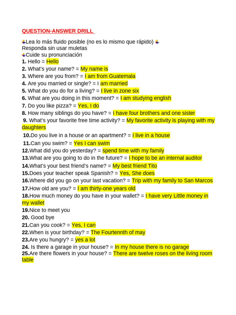 Question-Answer Drill No. 2. | PDF