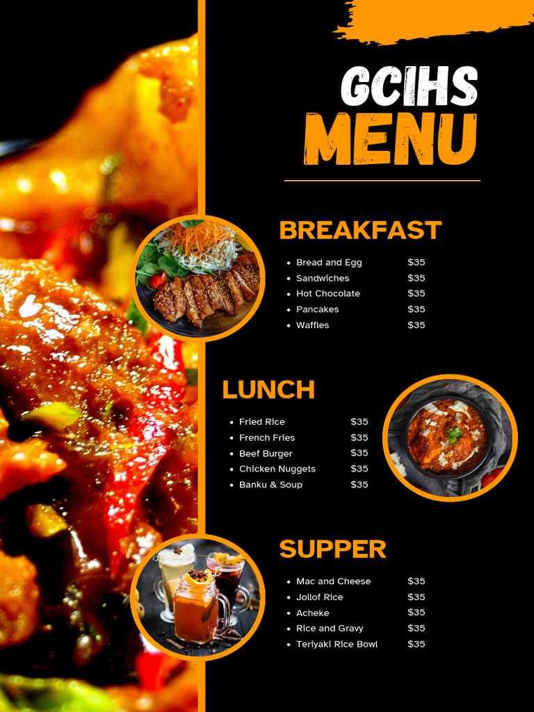 Orange and Black Modern Food Menu Menu | PDF