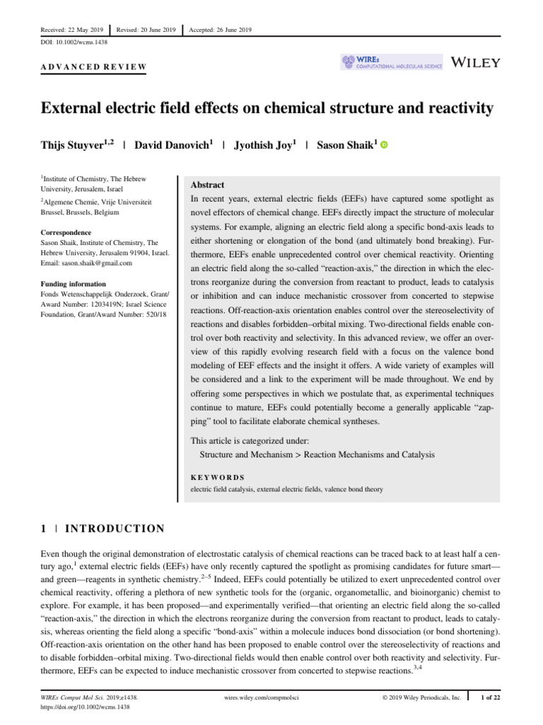 External Electric Field Effect On Chemical Structure and Reactivity ...