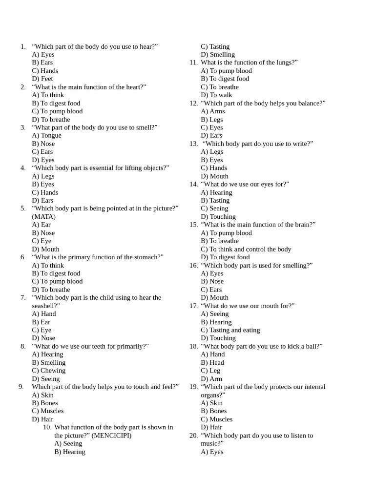 Which Part of The Body Do You Use To Hear | PDF | Mouth | Hearing