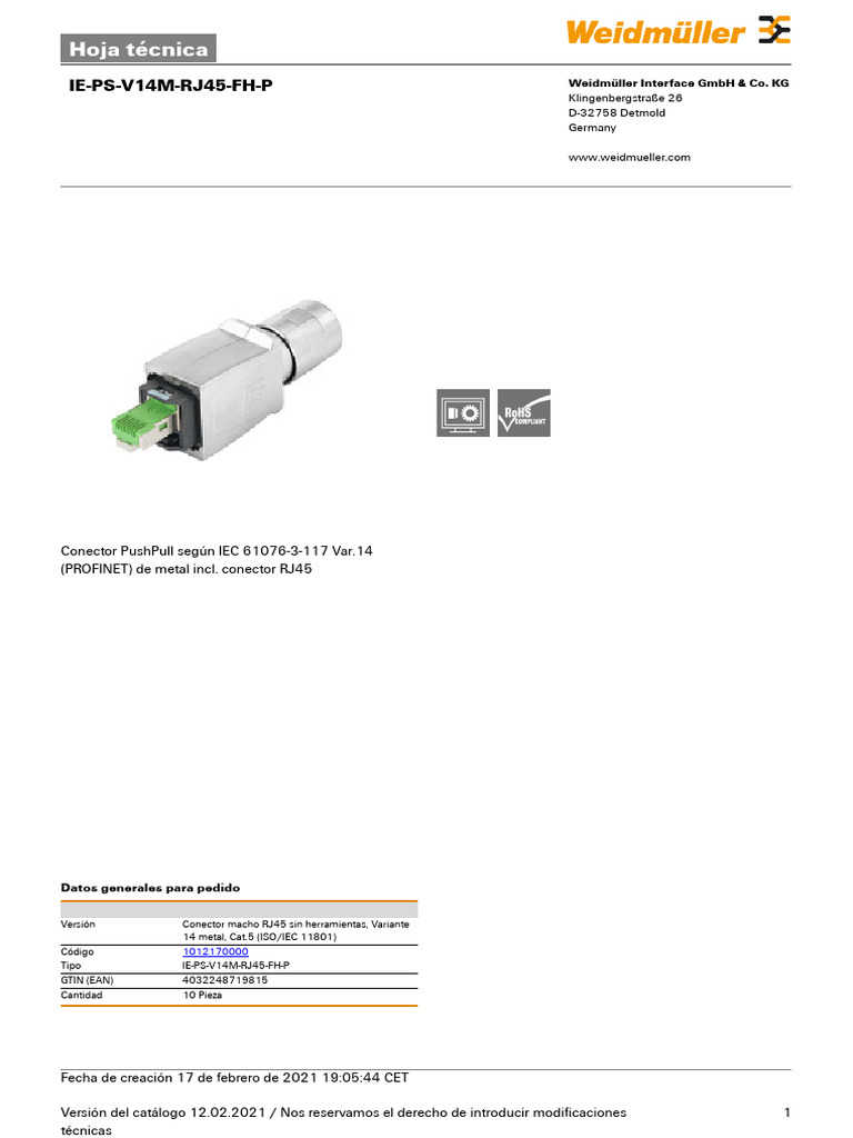 1012170000_IE-PS-V14M-RJ45-FH-P_es | PDF | Conector eléctrico