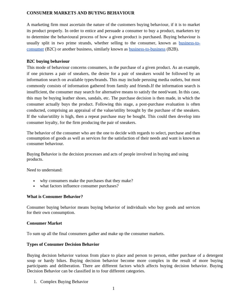 Consumer Markets and Buying Behaviour | PDF | Behavior | Consumer Behaviour