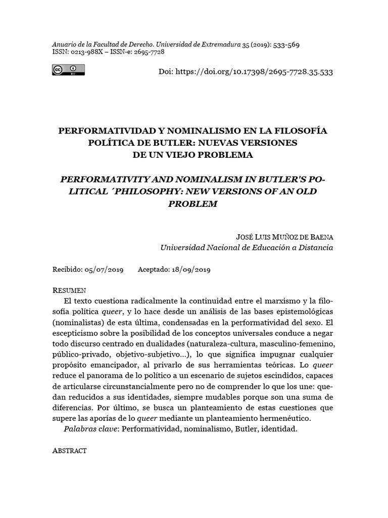 performatividad nominalismo butler | PDF | Género | Estudios de género