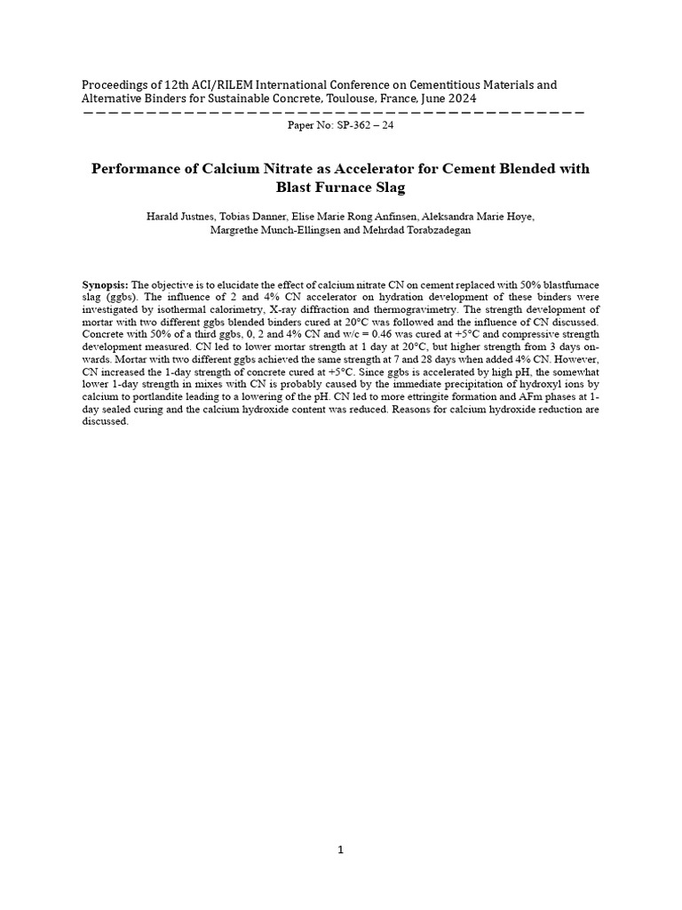 Calcium Nitrate as Cement Accelerator | PDF | Cement | Concrete