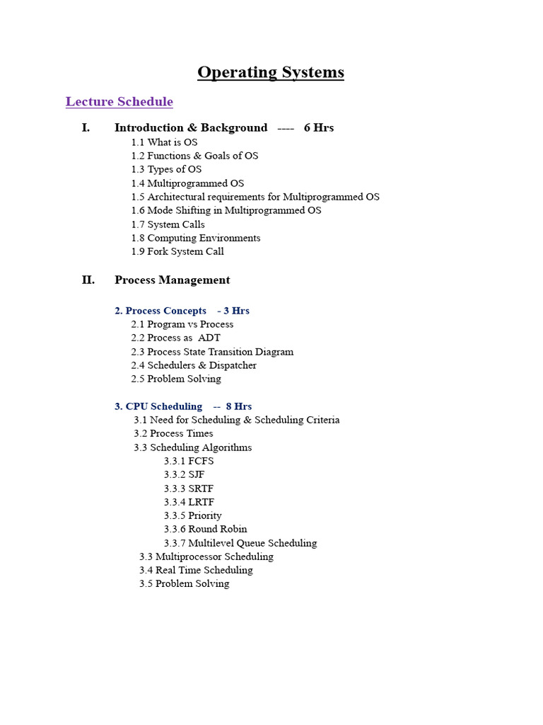 Operating Systems - Lecture Schedule | PDF | Scheduling (Computing) | Thread (Computing)