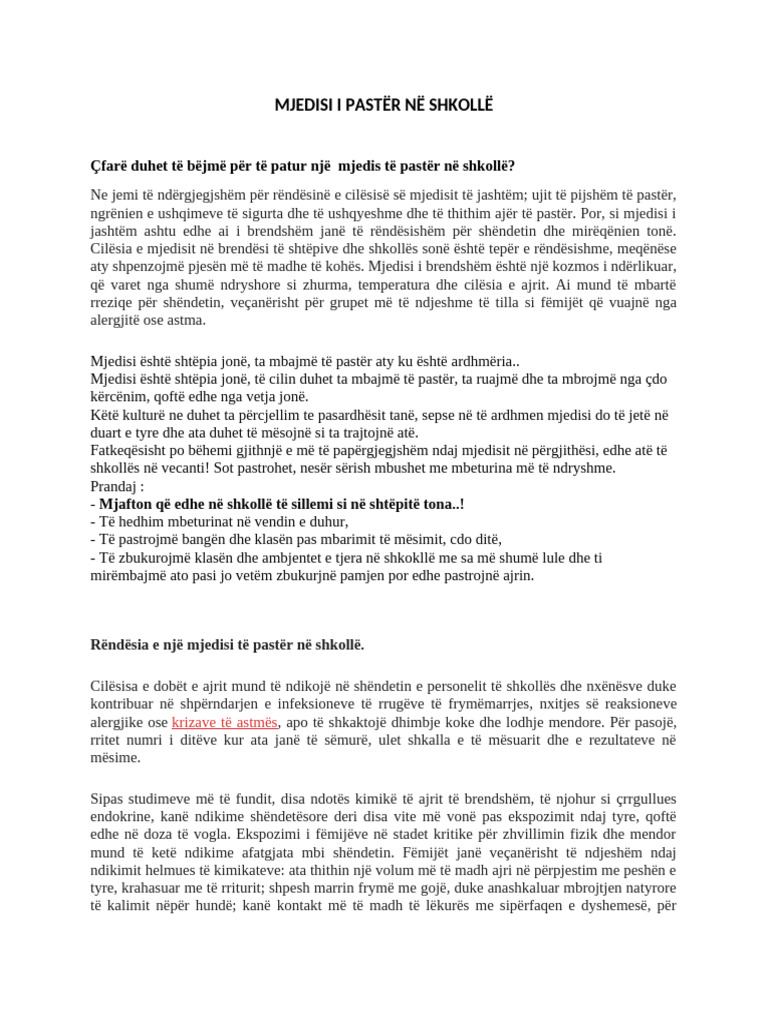 Mjedisi I Pastër Në Shkoll | PDF
