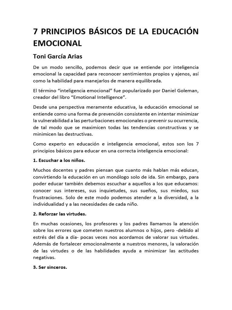 7 Principios Básicos de La Educación Emocional | PDF | Las emociones | Inteligencia emocional