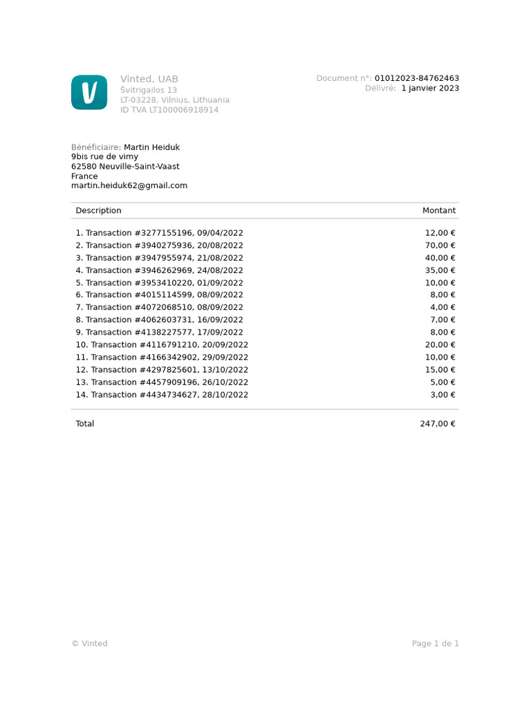 Vinted 2022 Yearly Income Report Martinhdk62 | PDF