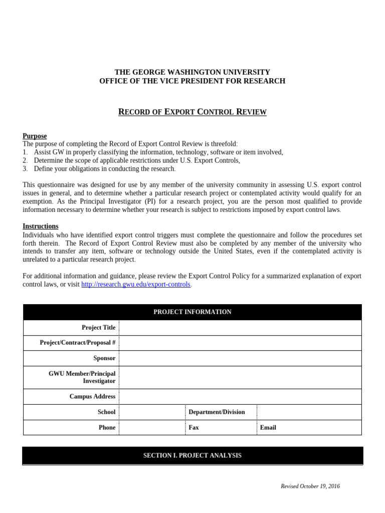 Record of Export Control Review General | PDF