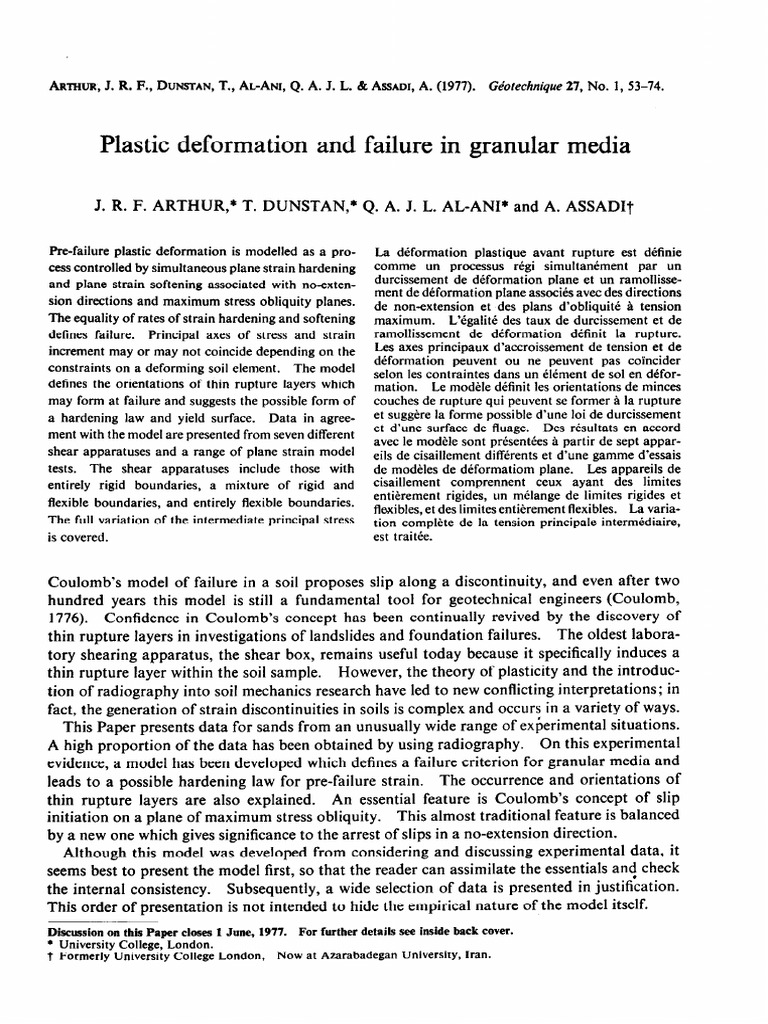 Assadi Et Al 2015 Plastic Deformation and Failure in Granular Media | PDF | Deformation ...