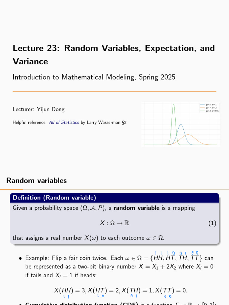 Lec23 Random Variable | PDF | Random Variable | Probability Density Function