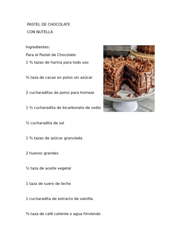 Pastel de Chocolate Con Nutella | PDF | Pasteles | Chocolate