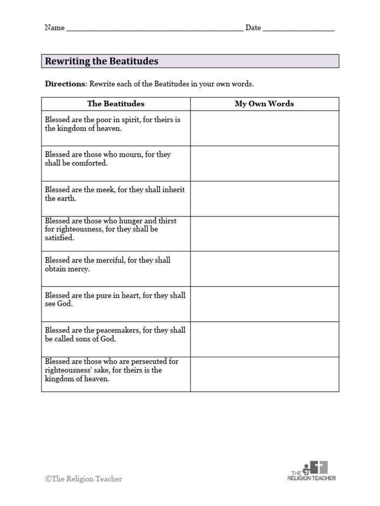 The Beatitudes Worksheets | PDF | Beatitudes | Heaven