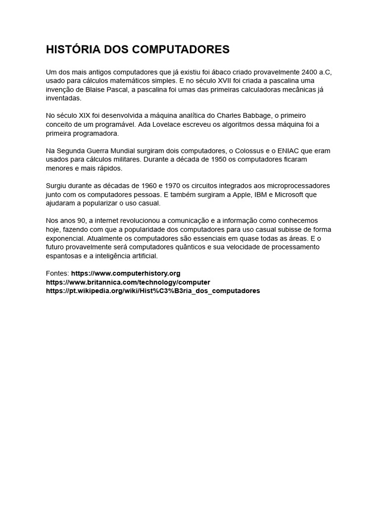 HISTÓRIA DOS COMPUTADORES | PDF