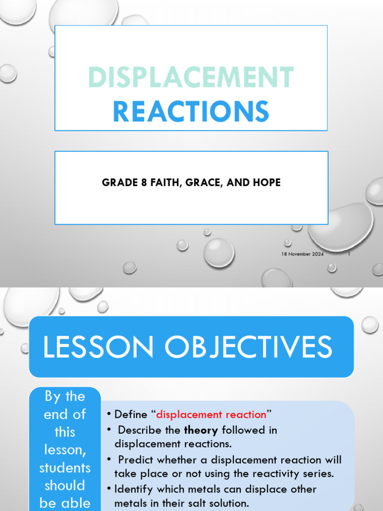 G8 Lesson 23 Displacement Reactions | PDF | Metals | Chemical Reactions
