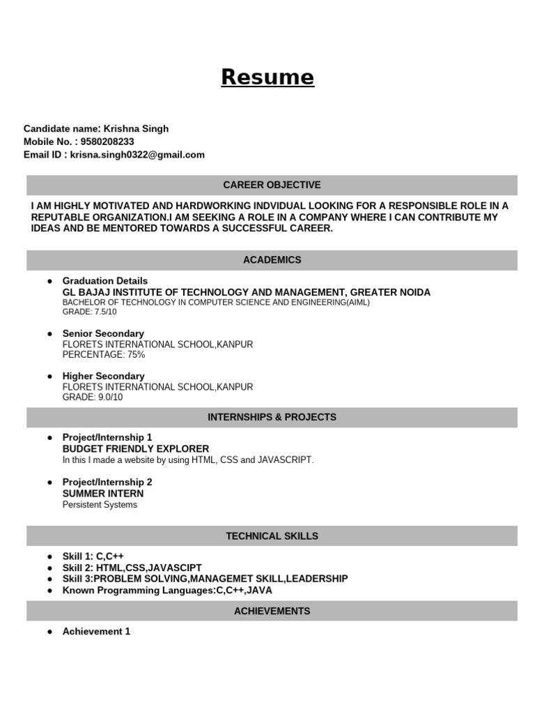 DXC Resume Format | PDF