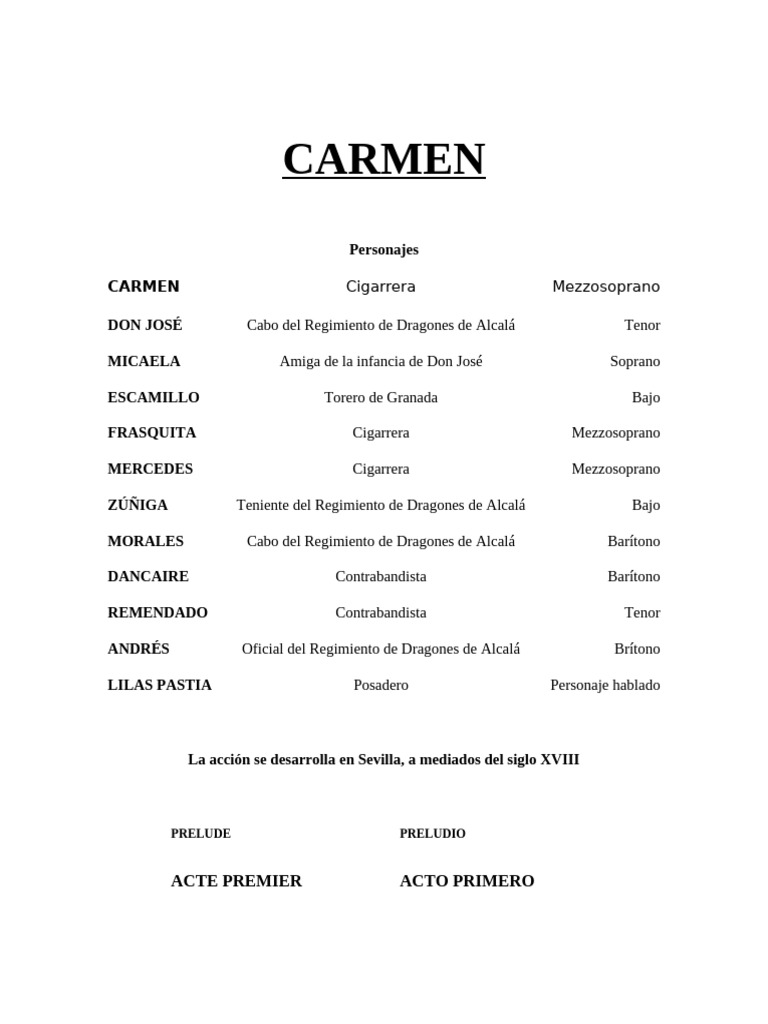 Opera Carmen (Libreto) | PDF | Habanera (Aria) | Música basada en novelas