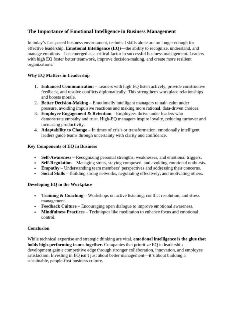 The Importance of Emotional Intelligence in Business Management | PDF