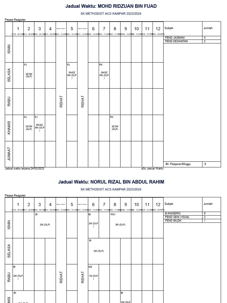 Jadual Guru w39 | PDF