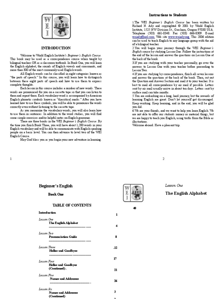 Instructions To Students: English Course by Studying Lesson One. Follow ...